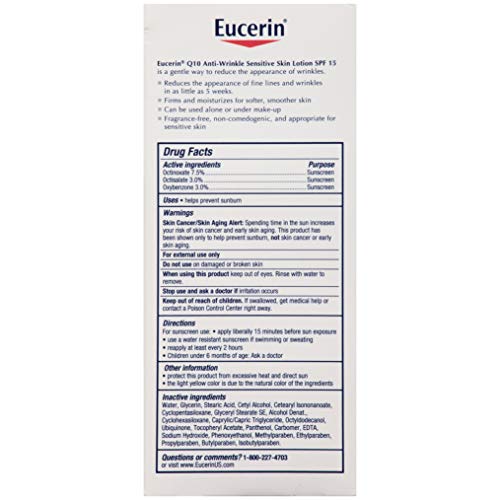 Eucerin Q10 Anti-Wrinkle Face Lotion with SPF 15 - Fragrance-Free, Moisturizes for Softer Smoother Skin - 4 fl. oz Bottle