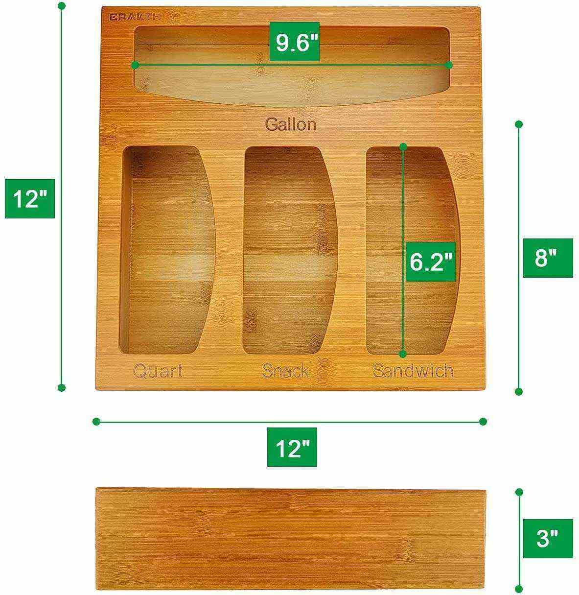 HMNL INC HOME Ziplock Bag Storage Organizer for Cabinet Drawer, Baggie Organizer Box and Ziploc Bag Organizer, Hefty For Ziploc, Gallon, Quart, Sandwich & Snack Variety Size Bags