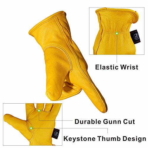 KIM YUAN Leather Work Gloves Perfect for Gardening/Cutting/Construction/Motorcycle, Men & Women M
