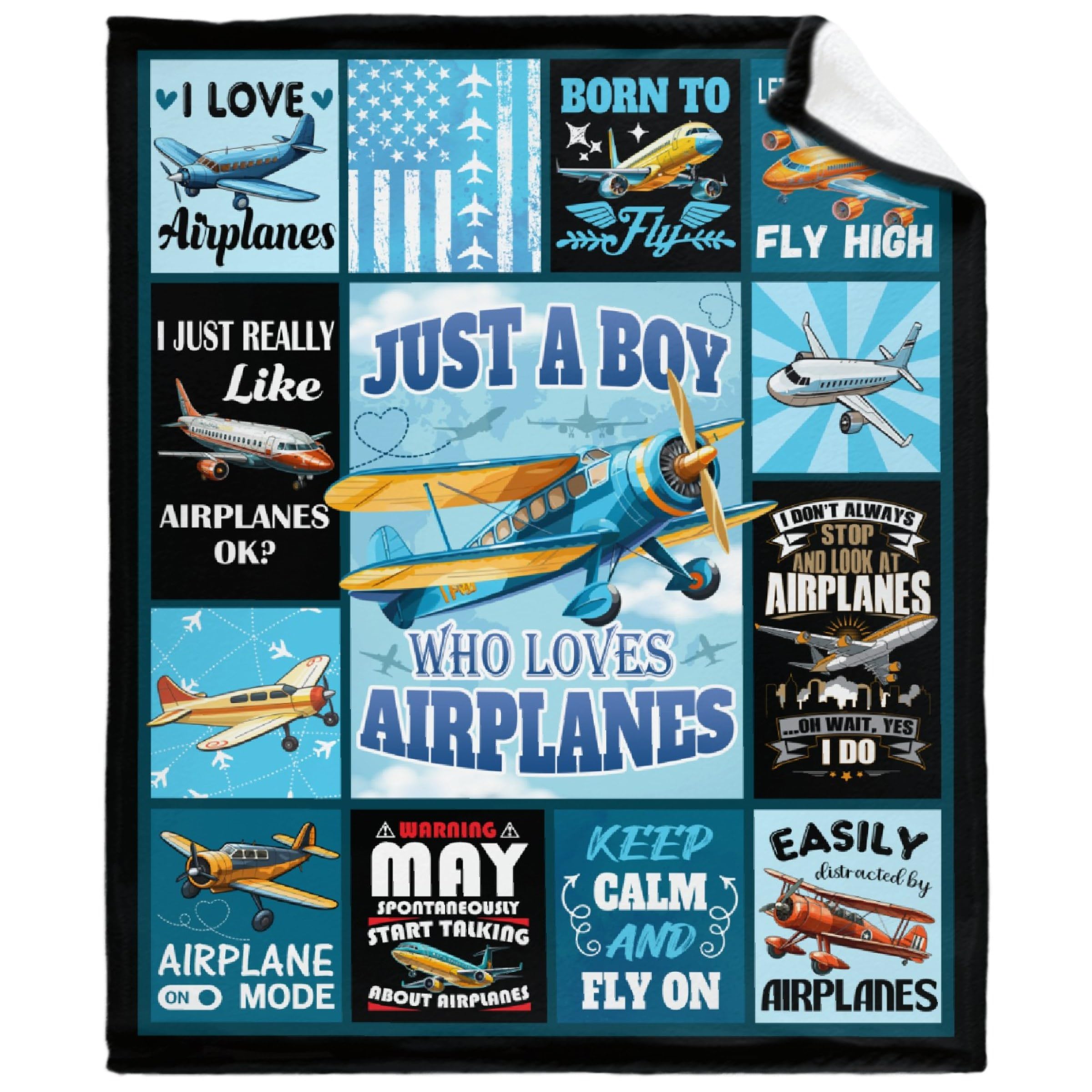 MYSTCOVER Airplane Blanket for Kids Adults Just A Boy Who Loves Planes Blanket Warm Plush Fleece Planes Throw for Bed Sofa Office Decor Boy Birthday Gifts Ideas 50"x60"-M