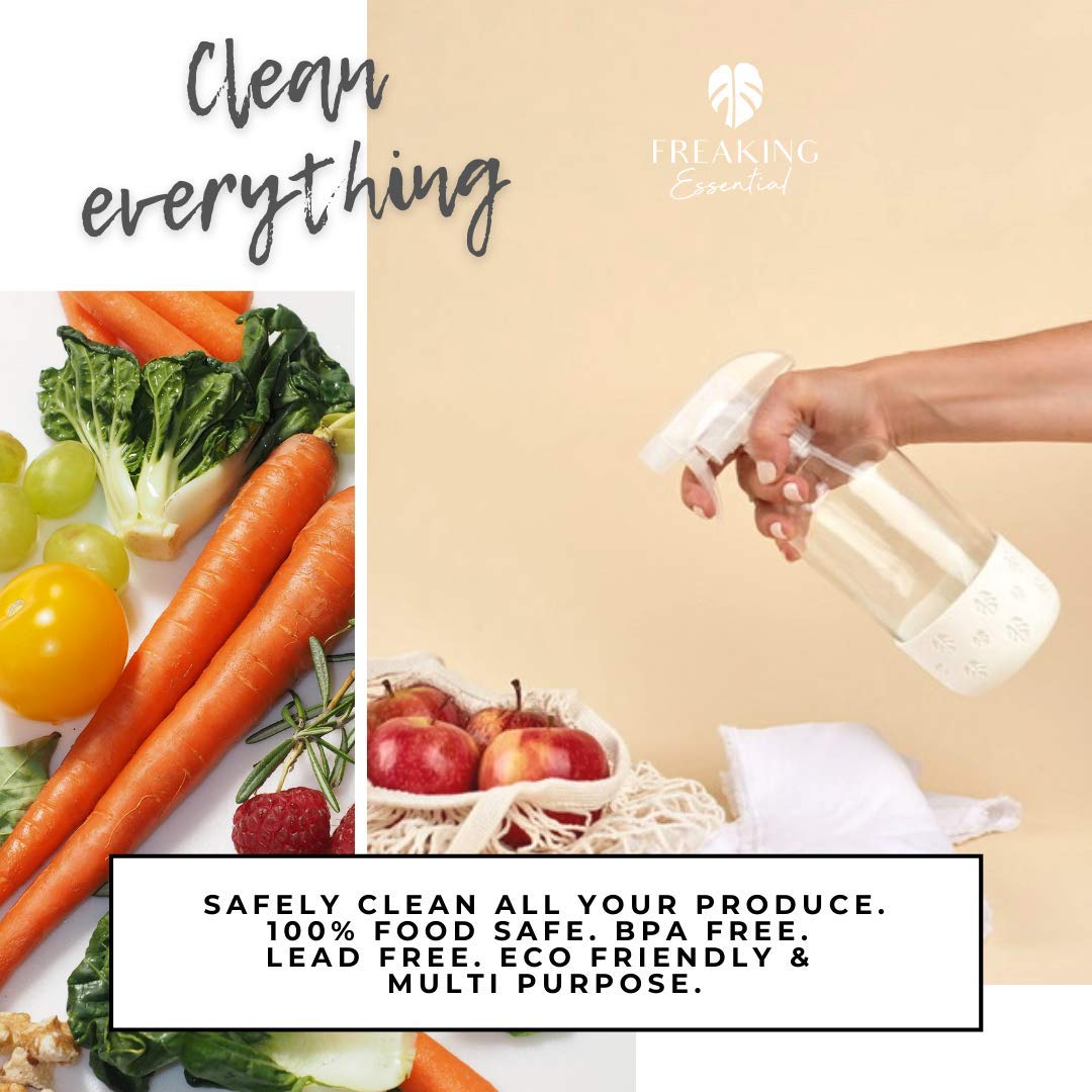 Empty Clear Glass Spray Bottle - 16 oz with Silicone Sleeve, Funnel, Labels - Refillable Spray Bottles for Essential Oils, Cleaning Solutions, Plants - 2 Pack (Linen White)
