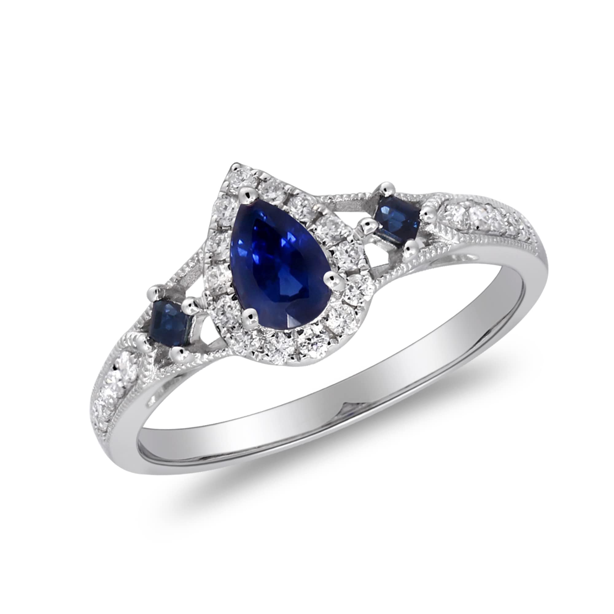Gin & Grace women's 14K White Gold With Natural Blue Sapphire &Natural Diamond (I1) Ring TW3654R-BS-6 6
