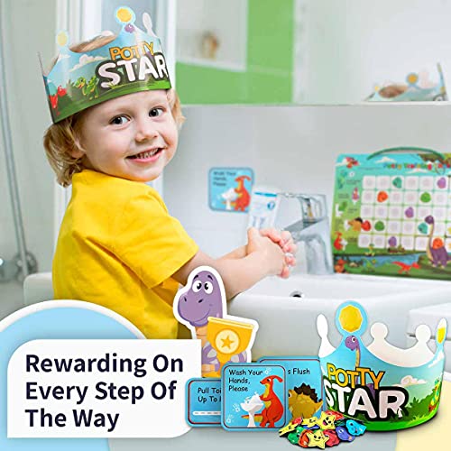 Dinosaur Potty Training Chart & 35 Magnetic Stickers - Potty Chart, Potty Training Sticker Chart, Potty Training Chart for Toddlers Boys, Potty Training Stickers, Potty Chart for Girls with Stickers