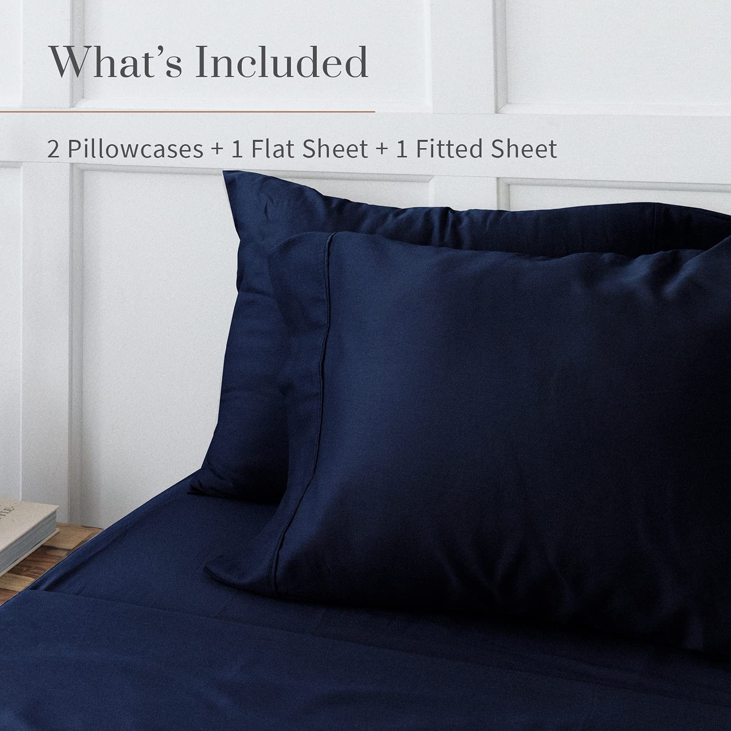 Everspread 300 Thread Count Cotton Bed Sheets (4 Piece Sheet Set) - Queen Size, Navy Blue. 100% Natural Long Staple Cotton Bedding, Ultra-Soft & Silky Sateen Weave. Fits Mattress up to 16 inches