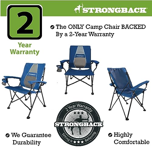 STRONGBACK Elite 2.0 Adult Camping Chair with Lumbar Support and Carry Bag, Navy/Grey