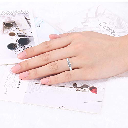 DYUNQ Three Stone Engagement Rings Round Cut Diamond Wedding Sterling Silver Cubic Zirconia CZ Ring 0.8 Carat, Valentine's Day Gift