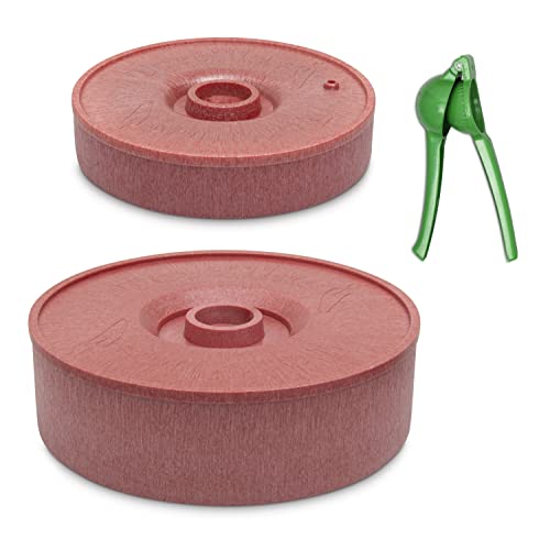 RUAFOX 2 Pack of Red Tortilla Warmer with Lid - 9" and 7" Soft Tortillas Waffle and Pancake Keeper- Microwave Insulated Thermal Plastic Server- Comes with Premium Coated Metal Green Lime Squeezer
