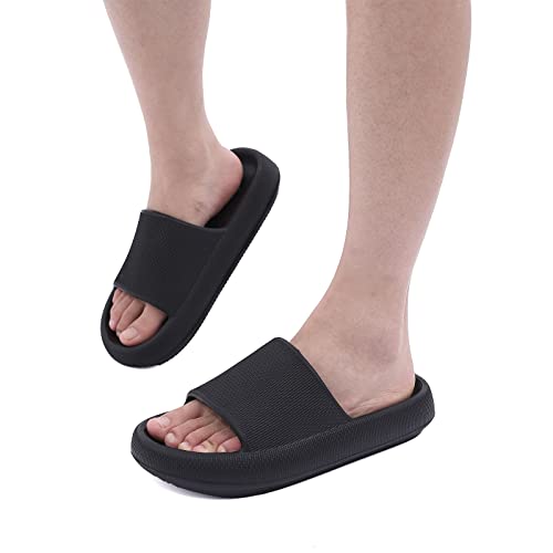 shevalues Pillow Soft Slide Sandals for Women Men Non-Slip Shower Shoes Bath Slippers Summer Beach Slides, Black 40-41