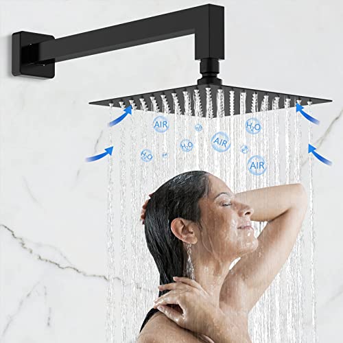 HOMELODY Black Shower Faucet Set Bathroom High Pressure Square Rain Shower Head and Handle Set,Wall Mounted Luxury Rainfall Shower Complete Combo Set,Shower Fixtures (Contain Shower Valve)