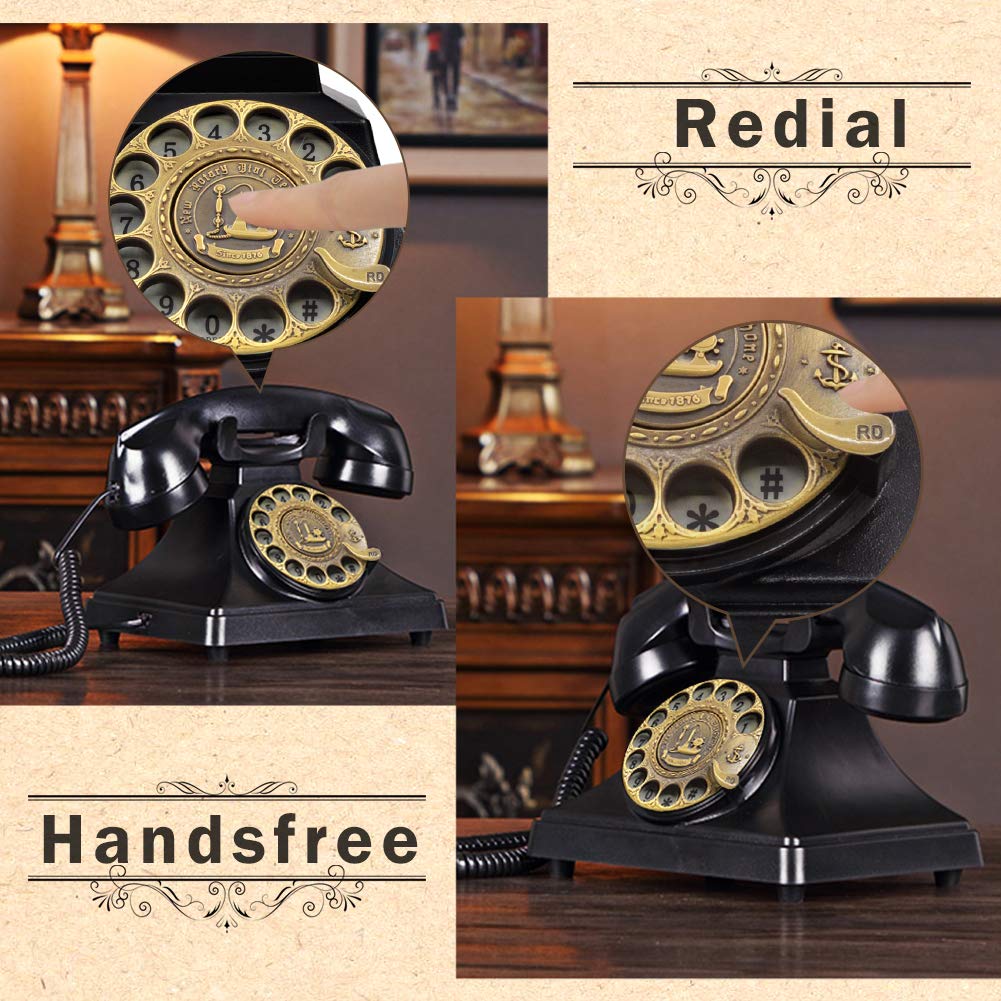 EC VISION Rotary Phones for Landline, Retro Landline Telephone Old Fashion Home Phones with Mechanical Ringer and Speaker Function(Black)