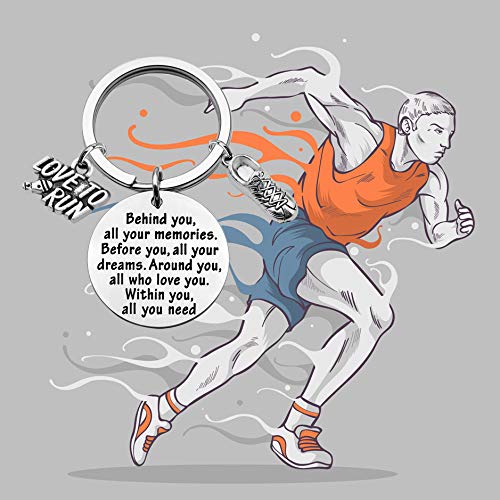 FEELMEM Marathon Runner Gifts Running Keychain Cross Country Track Marathon Jewelry Marathon Running Gift Track Gift(silver)