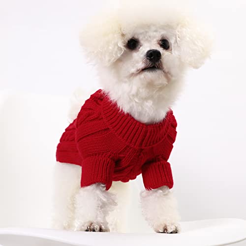Neiwech Small Dogs Pet Sweaters Solid Color Stereoscopic Soft Puppy Knitted Sweatshirts Doggy Pullover Winter Warm Pup Clothes Bright Red S