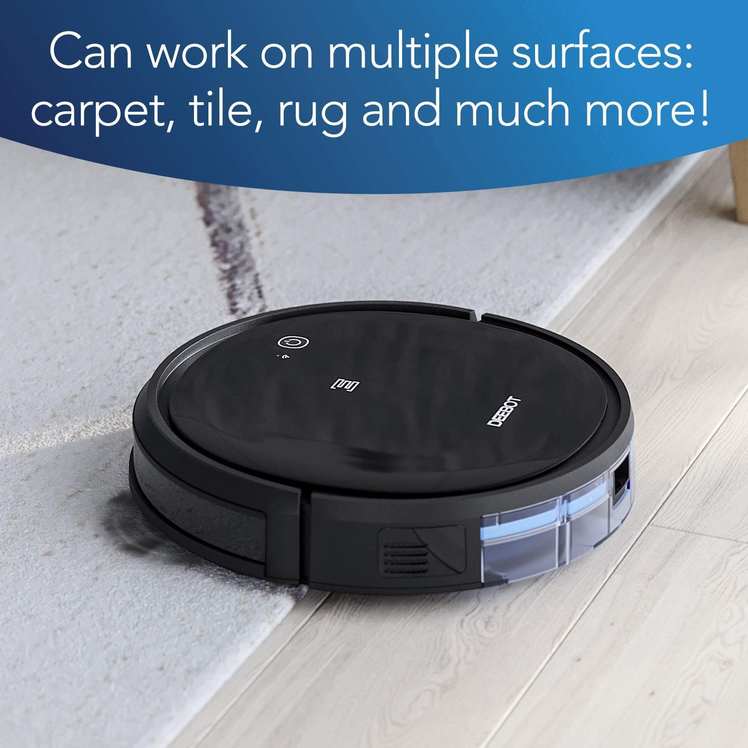 Ecovacs DEEBOT 500 Robot Vacuum Cleaner with Max Power Suction, Up to 110 min Runtime, Hard Floors and Carpets, Pet Hair, App Controls, Self-Charging, Quiet, Large, Black (Renewed)
