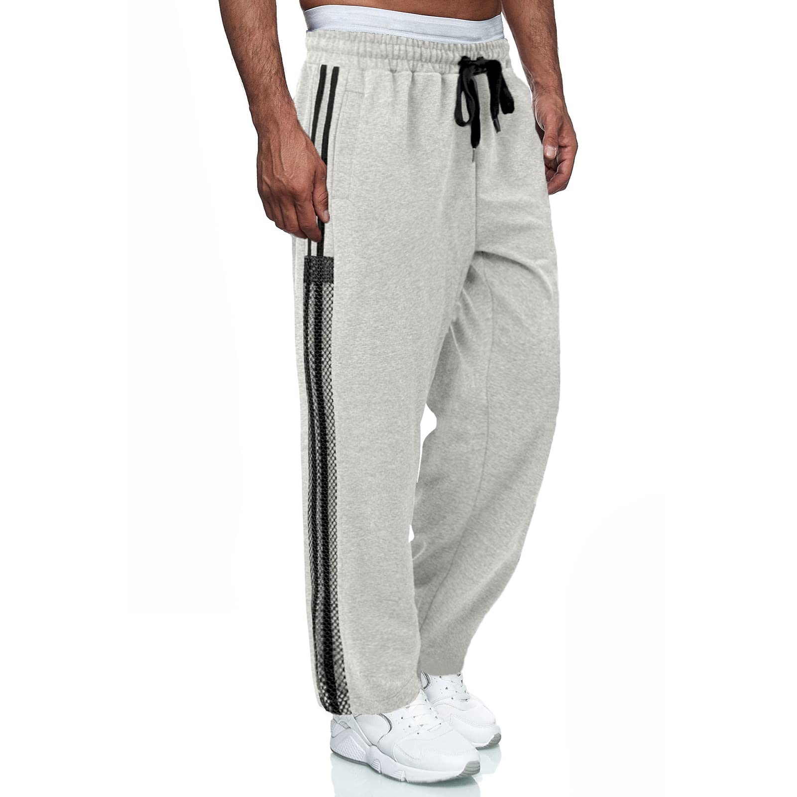 elselect Men's Jogger Sweatpants Open Bottom Athletic Yoga Pants Lightweight Workout Running Quick Dry Breathable Pants with Pockets Light Grey XL
