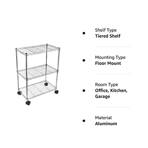 Simple Deluxe Heavy Duty 3-Shelf Shelving with Wheels, Adjustable Storage Units, Steel Organizer Wire Rack, Chrome