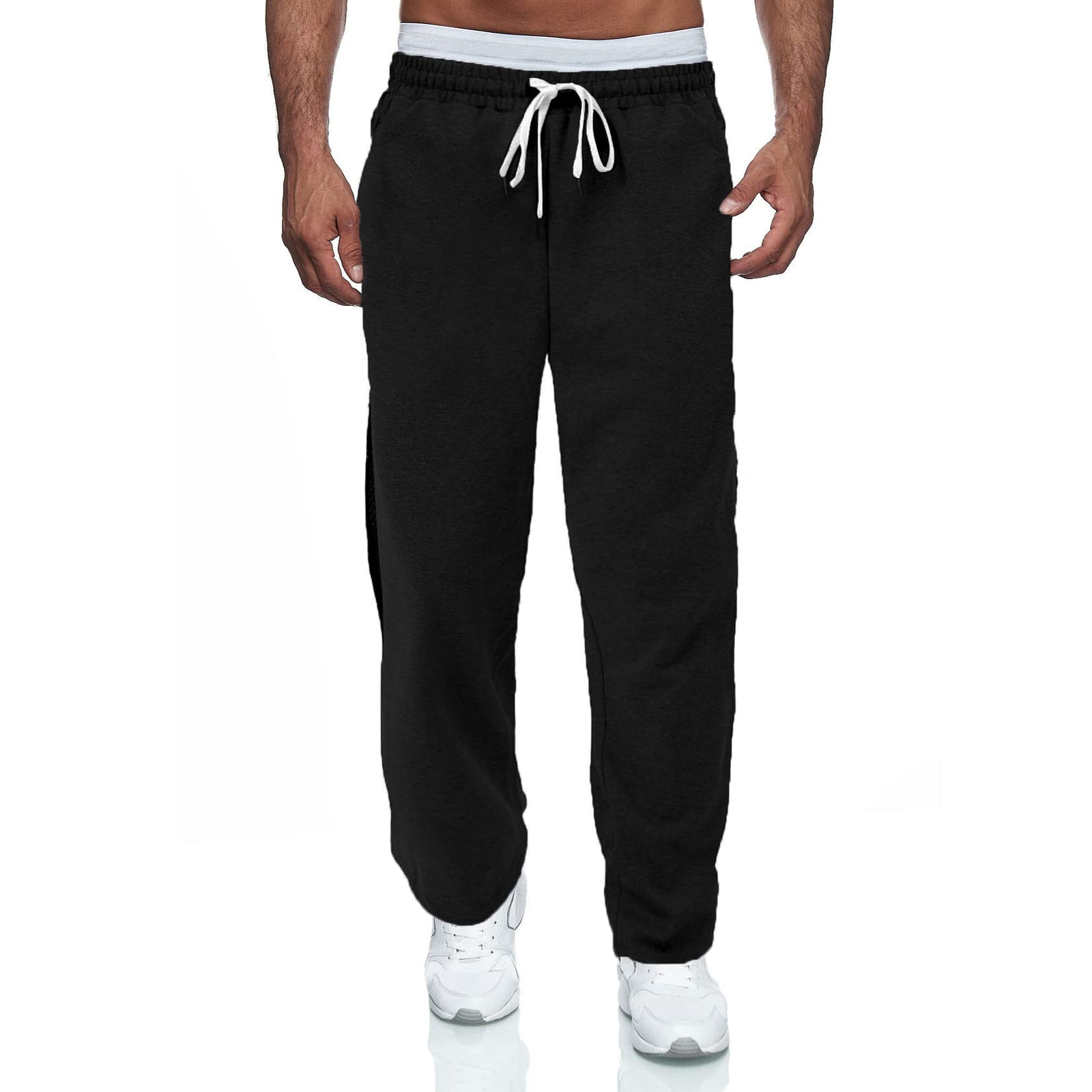 elselect Men's Gym Pants, Track Pants with Adjustable Drawstring at Hem, Athletic Pants for Running, Workout, Yoga Black 3XL