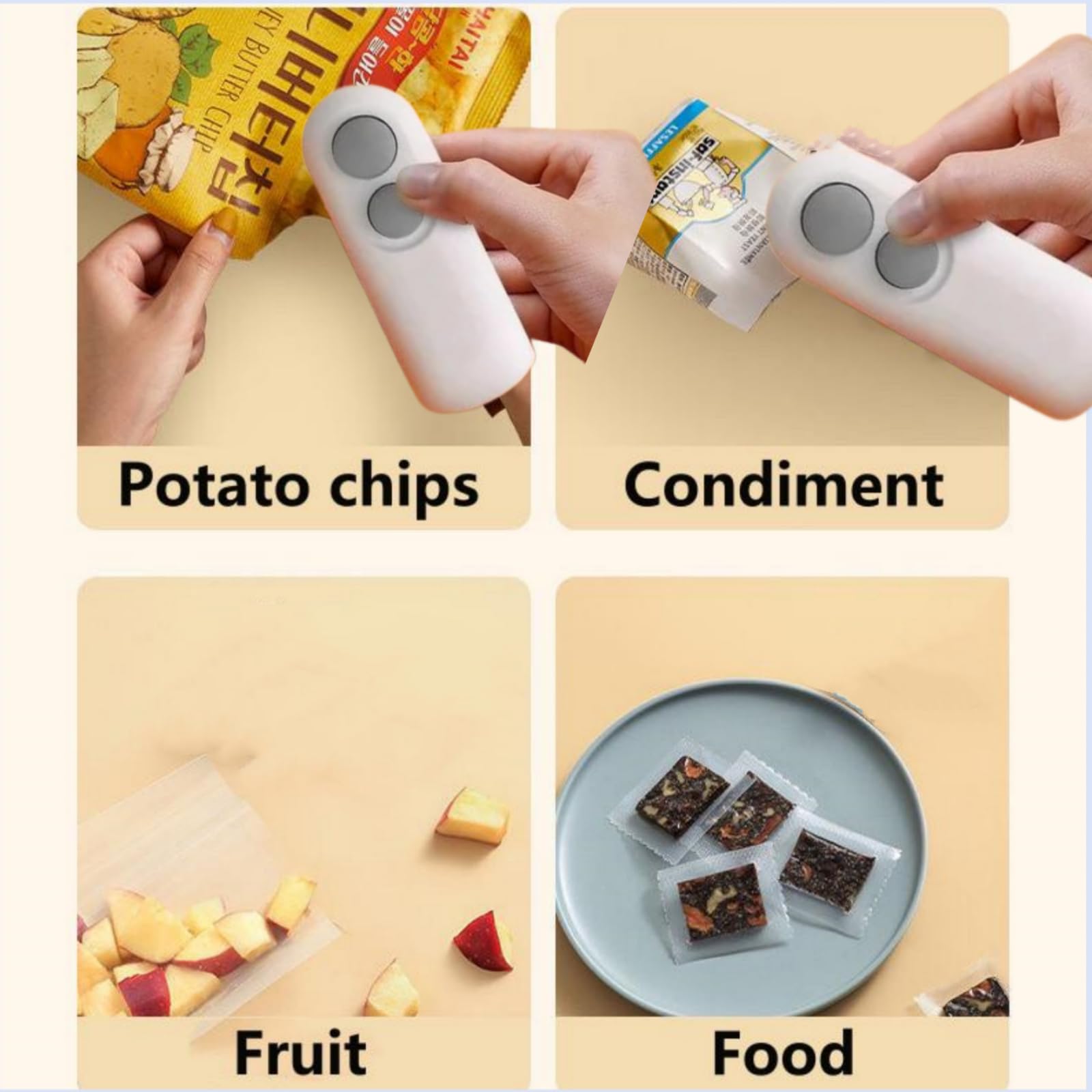 Mini Bag Sealer,Portable,Rechargeable Handheld Heat Vacuum Sealer,2 in 1 Sealer and Cutter, Portable Resealer Machine for Plastic Bags Food Storage Snacks Freshness,Magnetic attraction (White)