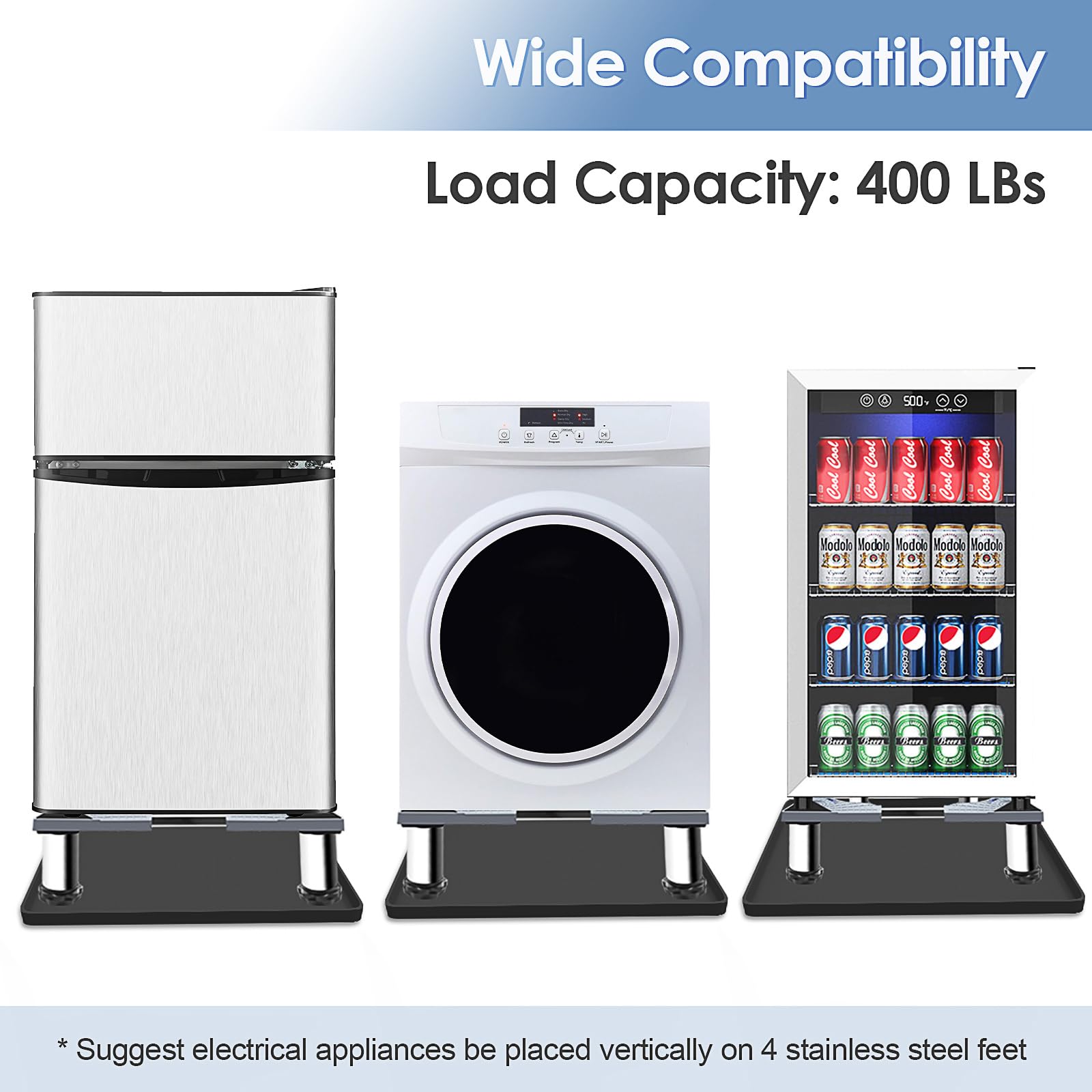 Mini Fridge Stand with Silicone Mat, Universal Stand Base Adjustable Refrigerator Stand with 4 Sturdy Feet, 24''x 24'' Mini Fridge Drip Pan Protect From Appliance Leaks for Fridge, Washer, Dryer