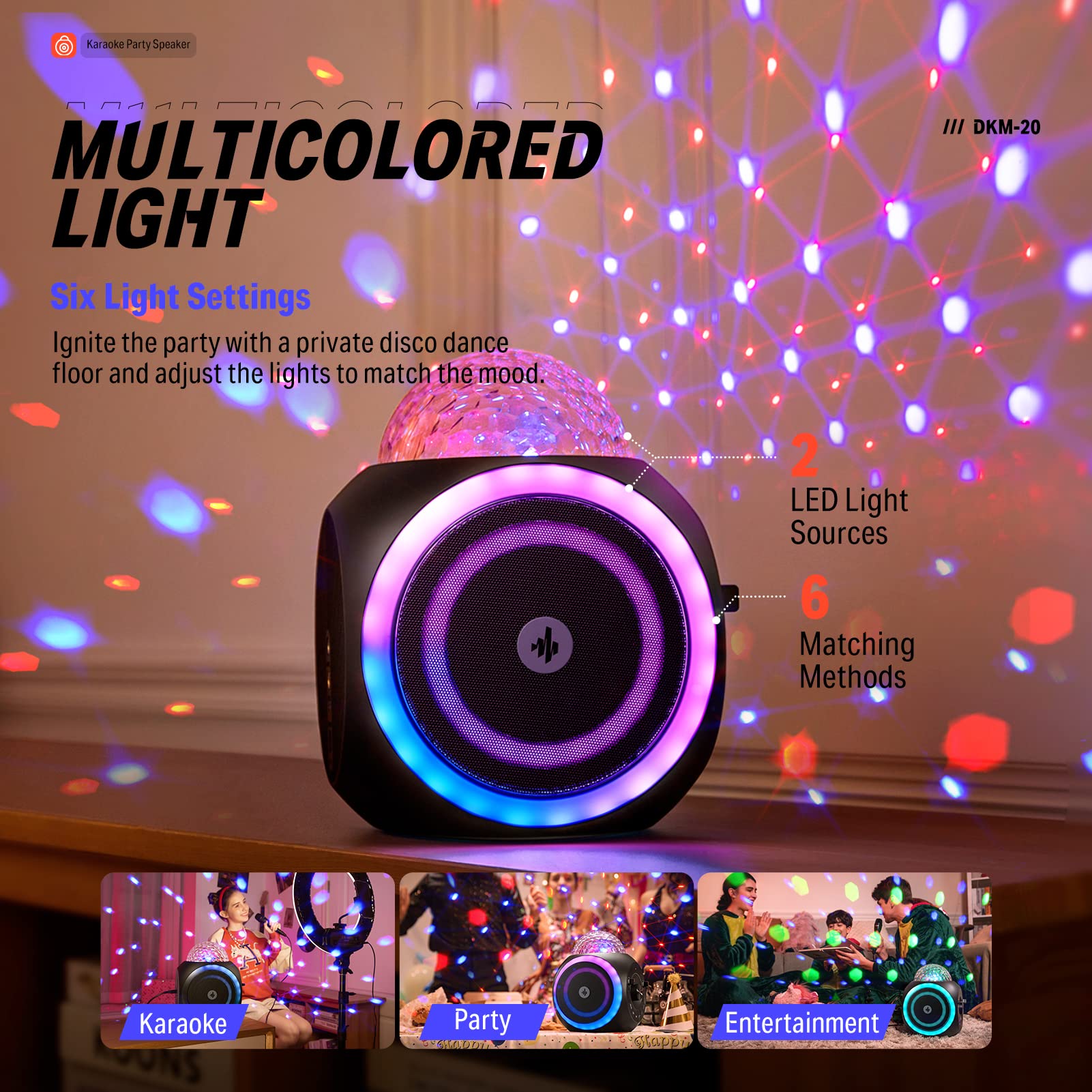 Donner Portable Karaoke Machine for Adults/Kids w/Disco Ball, Bluetooth PA Speaker System w/ 2 Microphones, 6 Voice Changer Effects&Autotune, 6 Party Light Effects, Remote Control - Disco-Shinystar