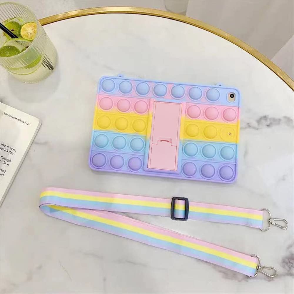 for Fire HD 10 / Fire HD 10 Plus (2021 Release) Case with Stand, Fire 10 hd (11th Generation) Case Fidget Pop Toys Push It Bubble Soft Rainbow Silicone Protective Cover for Women Kids