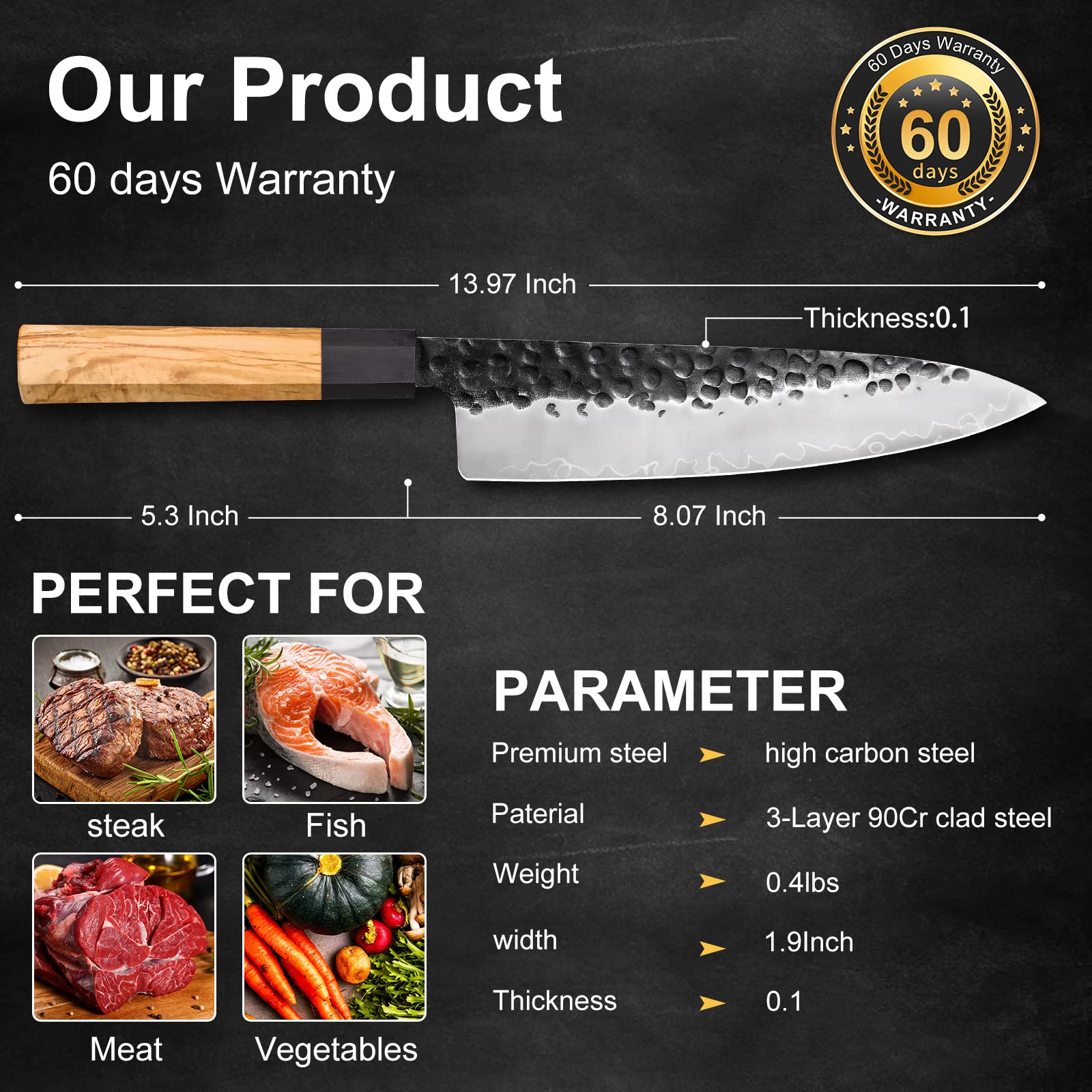 Ink Plums 8 Inch Professional Kitchen Knife,High Carbon Steel Ultra Sharp Chef's Knife with Olivewood Handle & Gift Box