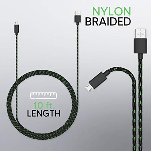 TALK WORKS Controller Charger Cord for Xbox One - 2 Pack 10 ft Nylon Braided Micro USB Charging Cable - Also Android Compatible with Samsung Galaxy, PS4