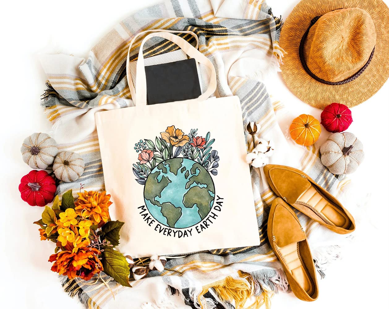 GXVUIS Make Everyday Earth Day Canvas Tote Bag for Women Aesthetic Eco-Friendly Reusable Grocery Shopping Bags Funny Gift White