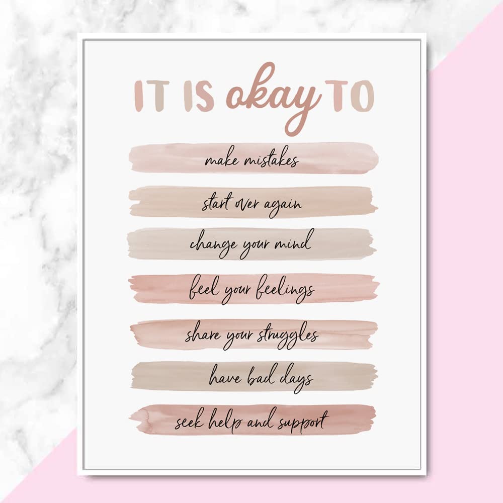 It's Okay To Quotes, Note To Self Poster, School Counselor Art Print, Anxiety Quotes, Counseling Office Decor, Psychologist, Social Worker Wall Decor, Unframed (11X14 INCH)