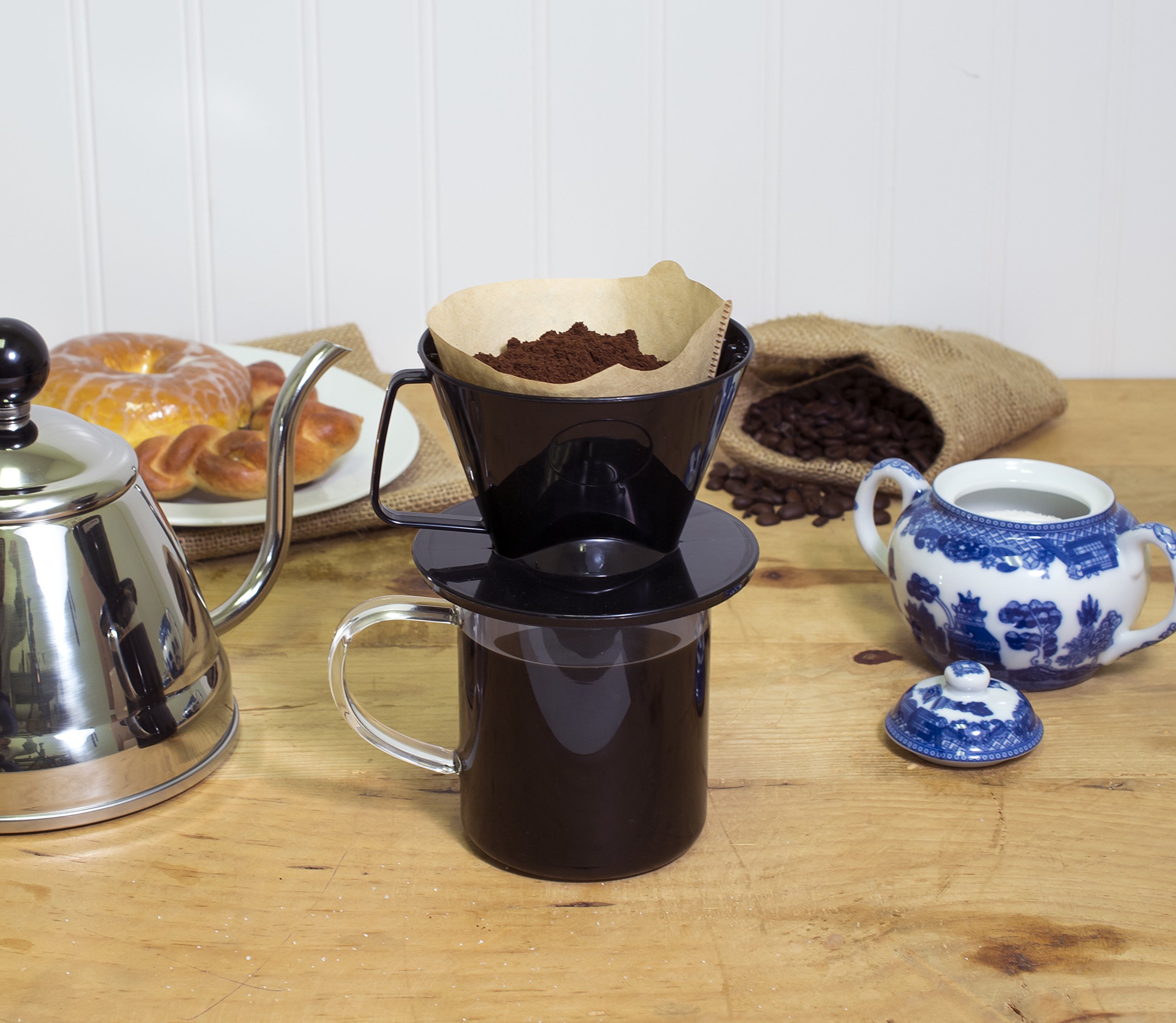 Fino Pour-Over Coffee Brewing Filter Cone, Number 1-Size, Black, Brews 1 to 2-Servings
