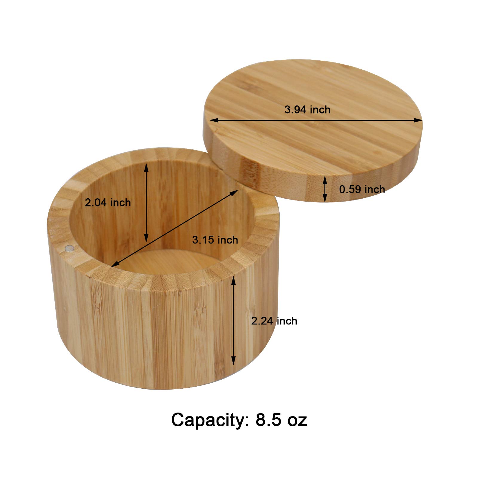 HTB Bamboo Salt Box With Magnetic Swivel Lid, 8.5oz Round Spice Container, Secure Durable Storage & Organization for Seasonings, Herbs