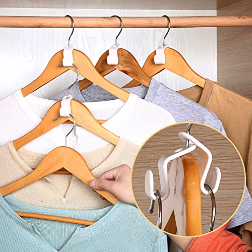 HOLLIHI 60 Pcs Clothes Hanger Connector Hooks,Plastic Cascading Hanger Hooks Extender Clips,Wardrobe Clothing Hangers Connection Hooks for Organizer Closet Cabinet Space Savers Hangers, White