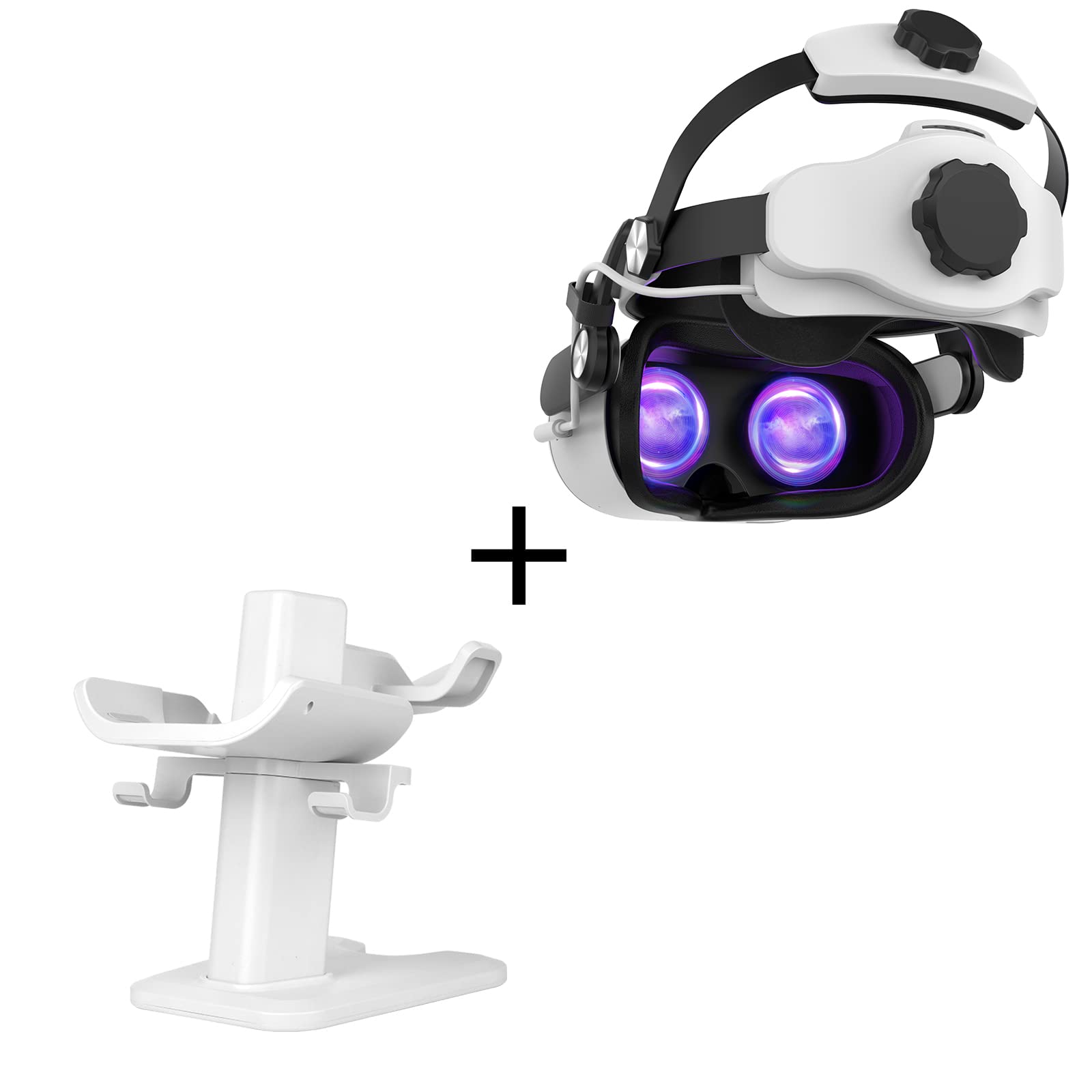 Head Strap with 5300mAh Battery Pack & VR Display Stand for Oculus Quest 2, Replacement Adjustable Strap for Quest 2 Elite Straps, VR Stand Display Holder and Controller Mount Station
