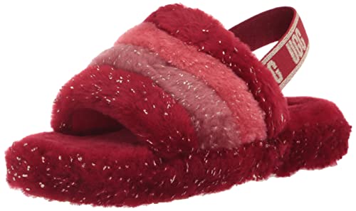 UGG Girls K Fluff Yeah Metallic Sparkle Slipper, Red Multi, 6 Big Kid