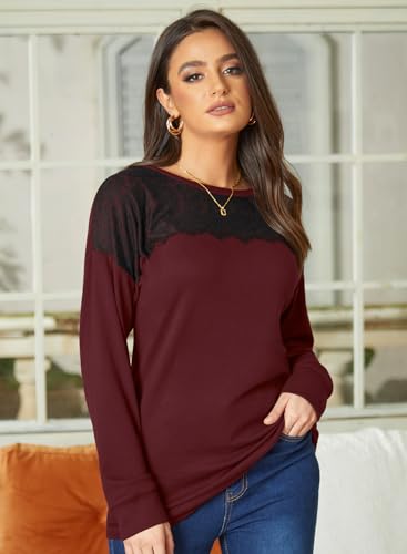 For G and PL Lady Fall Dressy Long Sleeve Holiday Blouse Cotton Lightweight Crewneck Sweatshirt Maroon L