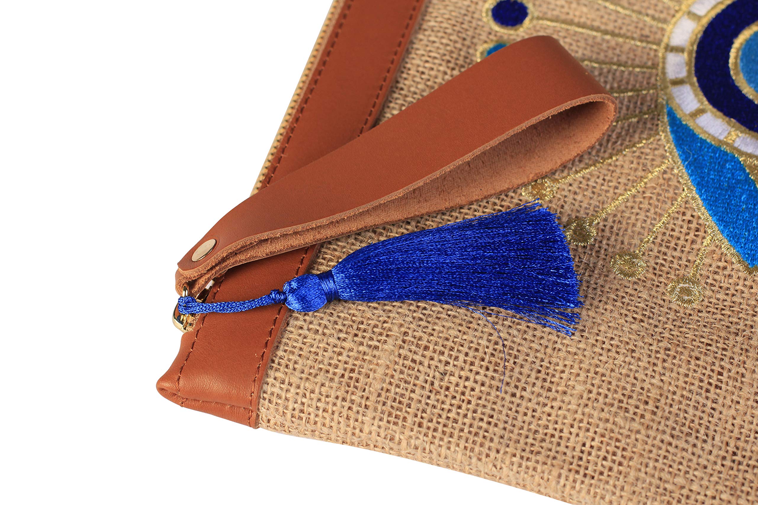 Evil Eye Embroidered Women Jute Clutch Bag Sun Beach Summer Style