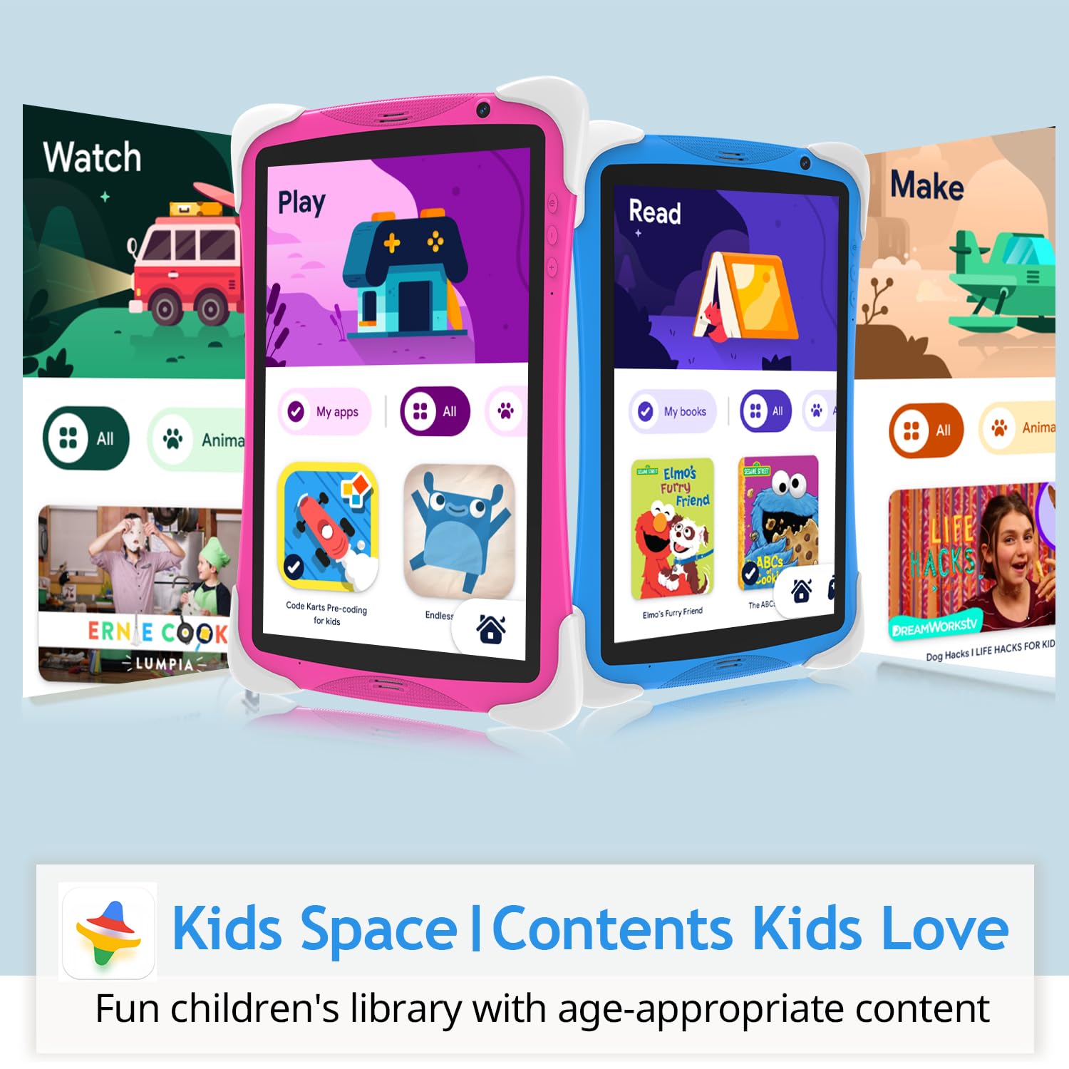 Kids Tablet, 10 Inch Tablet for Kids, Android 12, 2+32GB(SD to 128GB), 1280x800 IPS HD Display, Parental Controls, Kid Contents Educational Tablet, Dual Camera, Shockproof Case with Stand, Blue