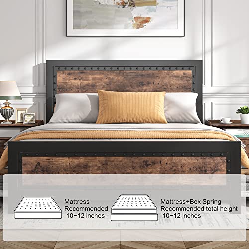 Keyluv King Size Bed Frame with 4 Storage Drawers, Rivet Modern Headboard and Footboard Platform Bed with Solid Wood Slats Support, No Box Spring Needed, Metal Frame Mattress Foundation Noise-Free
