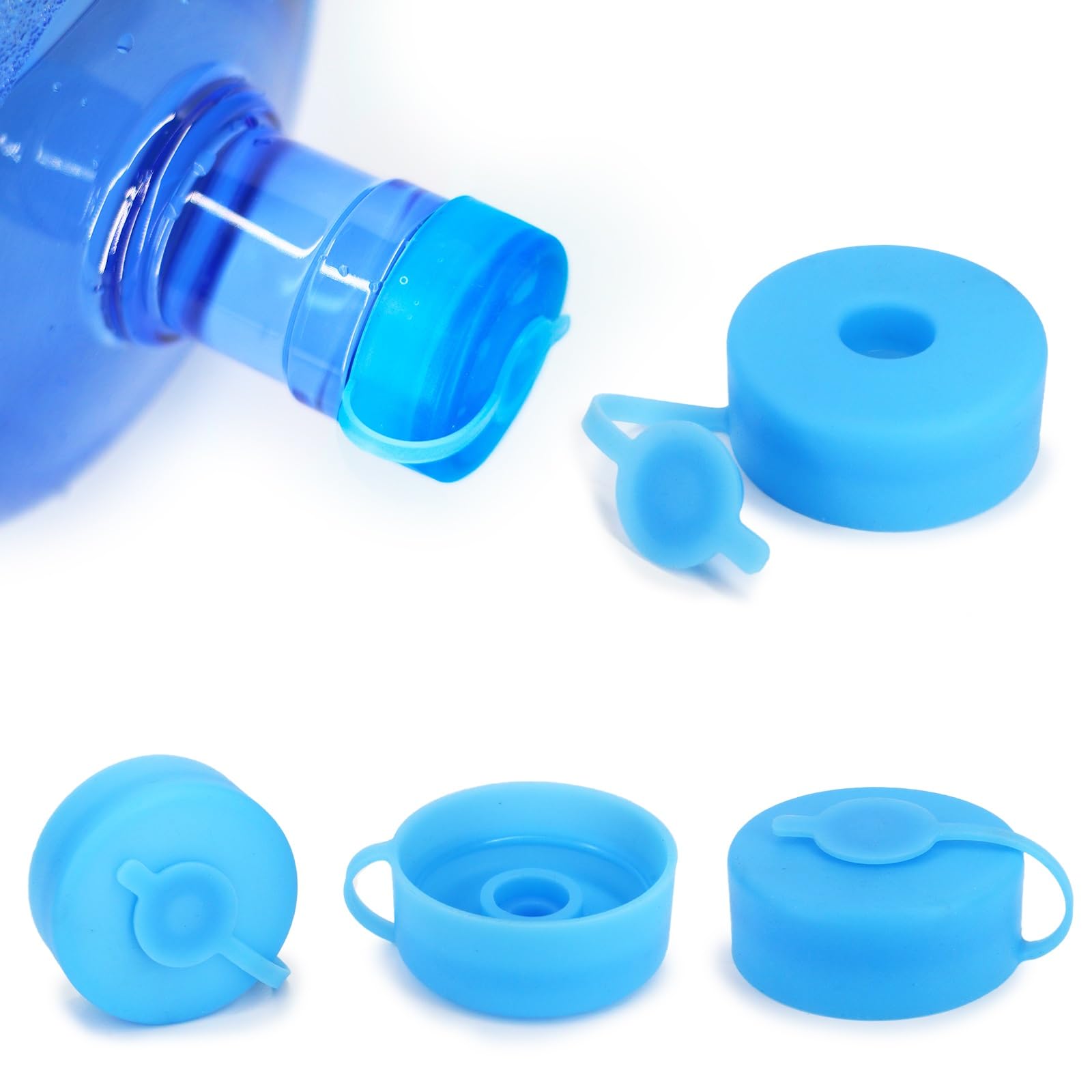 Myvision 3 and 5 Gallon Water Dispenser Caps, 5 Gallon Water Jug Cap, 5 Gallon Water Bottle Cap,Silicone Reusable Replacement Cap, Non Spill Bottle Caps for 2.1in/55mm Water Bottle-4 Pack