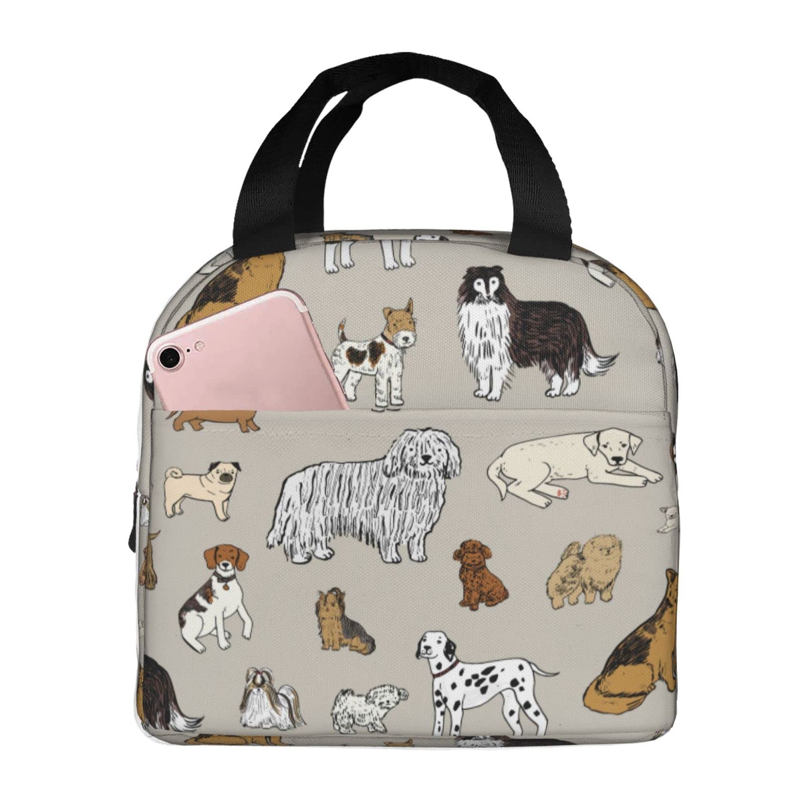 Fiokroo Lunch Bag Insulated Cute Dogs Animal Lunch Box Reusable Lunch Tote Bag For School Work College Outdoor Travel Picnic, 6l
