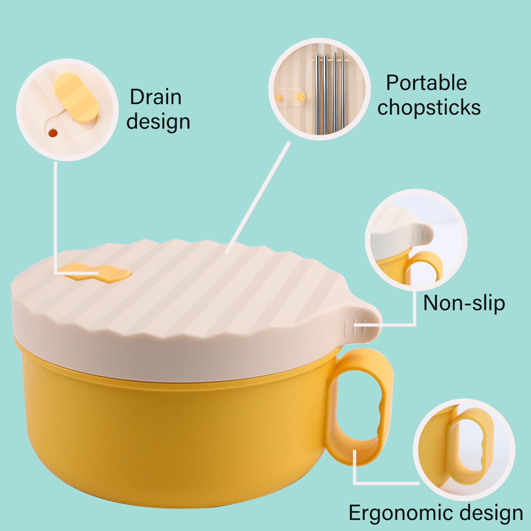 GMAEURL Microwave Ramen Cooker Ramen Bowl Set Noodle Bowl With Lid And Chopsticks BPA Free/Food Grade For Office College Dorm Room Instant Cooking Dishwasher Safe