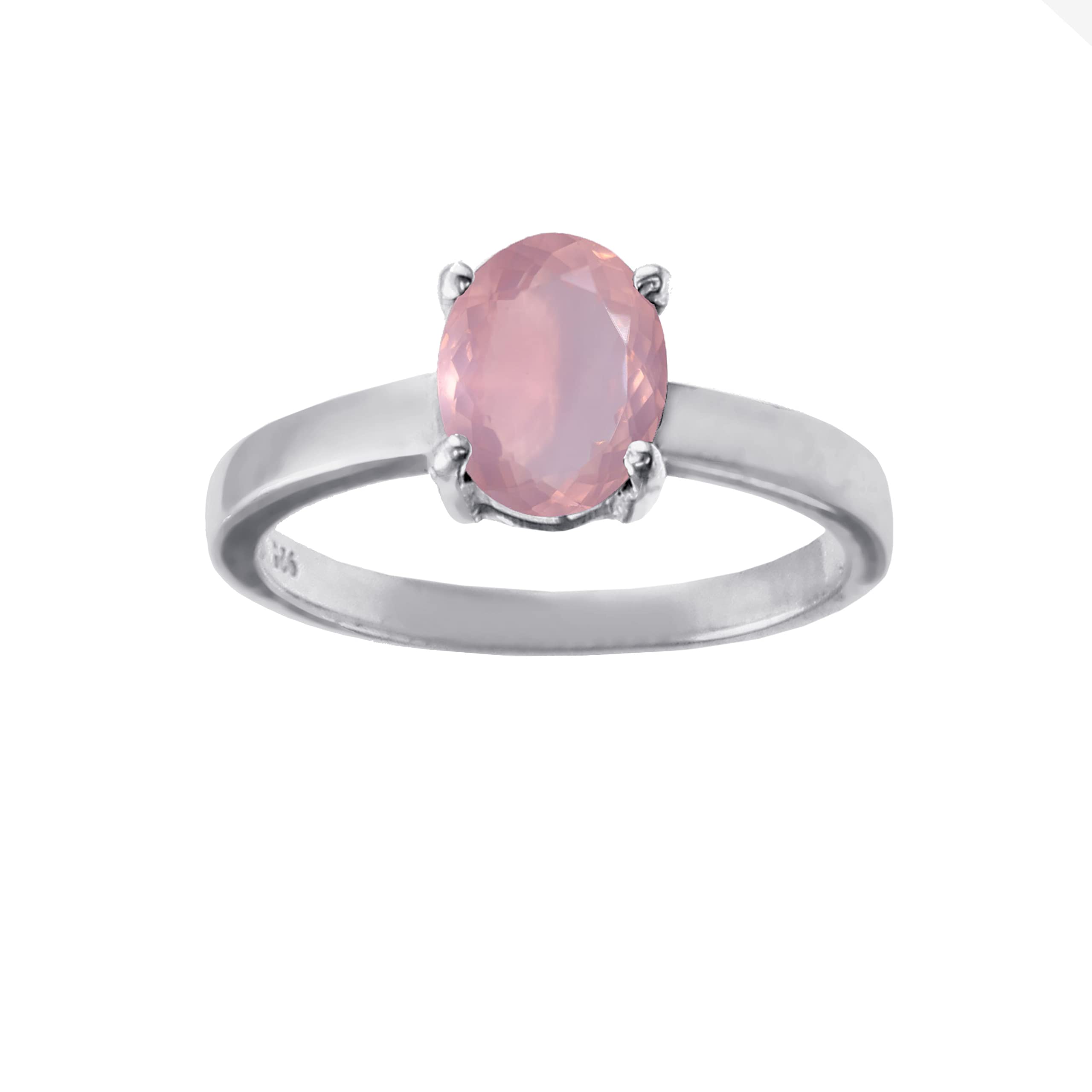 Foreverblings 925 sterling silver natural rose quartz solitaire ring gift for her promise ring January birthstone ring engagement ring (9)