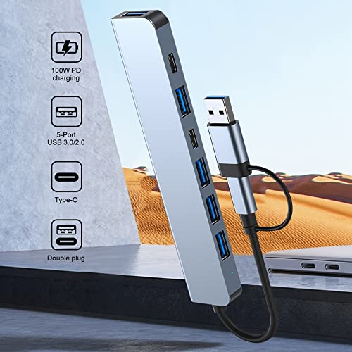 HUIFANGBU 7 in 1 USB 3.0 and Type-C / USB-C to USB 3.0 USB 2.0 HUB Adapter