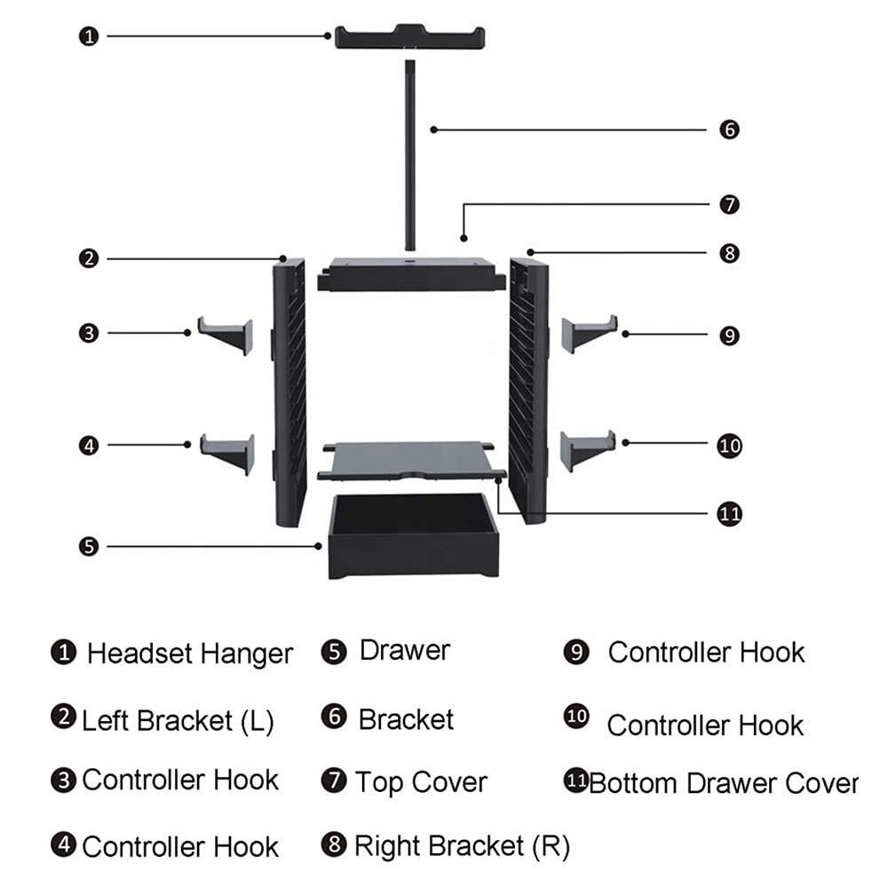 eLUUGIE Multifunctional Game Disk Storage Tower Holder for PS5 Game Disc Holder and Controller/Headset Stand/Headphone Holder Compatible with PS5/PS4/ Xbox Series X/Switch