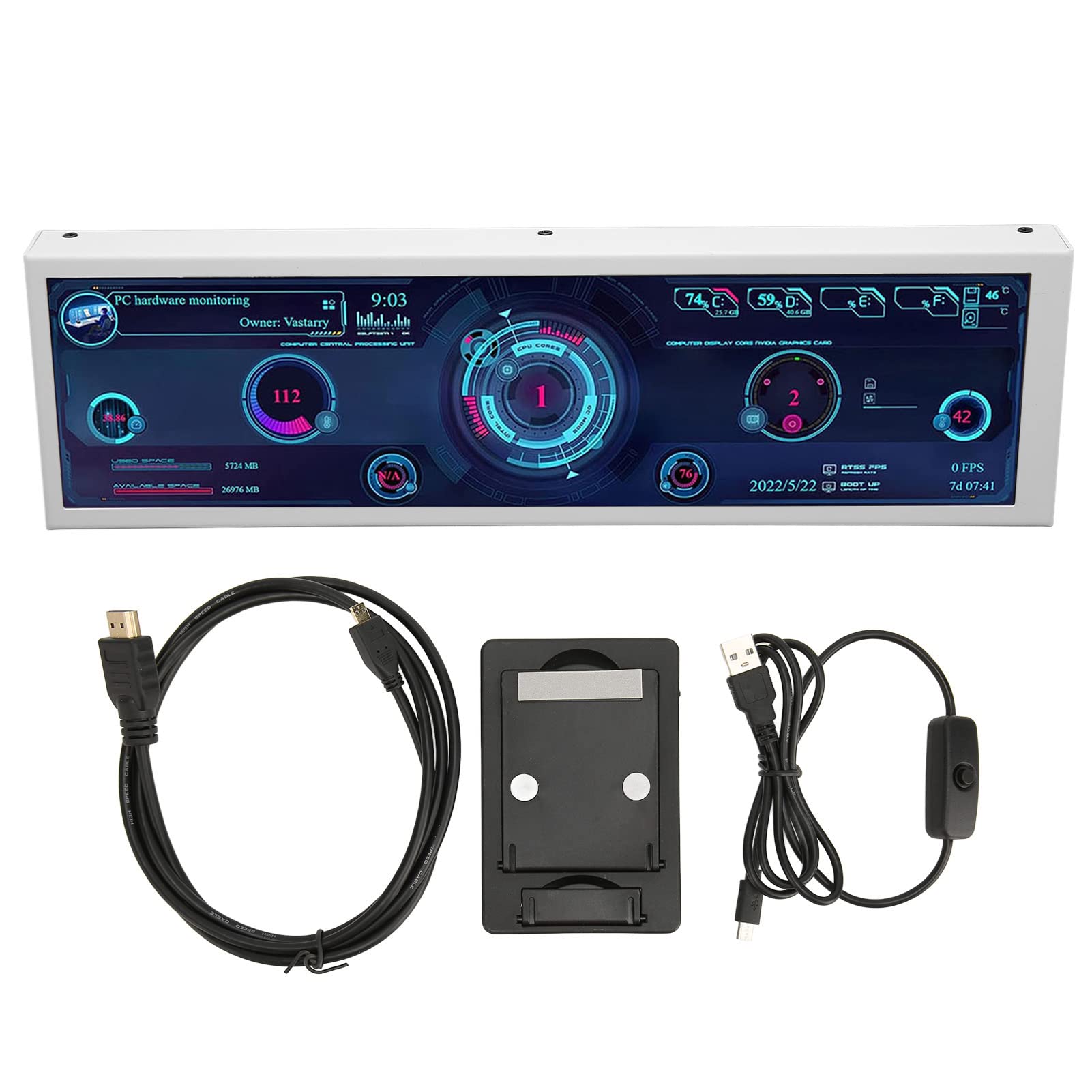 Naroote Computer Temp Monitor, Stepless Dimming HD Multimedia Interface Input 8.8in IPS PC Sensor Panel Display for Gaming