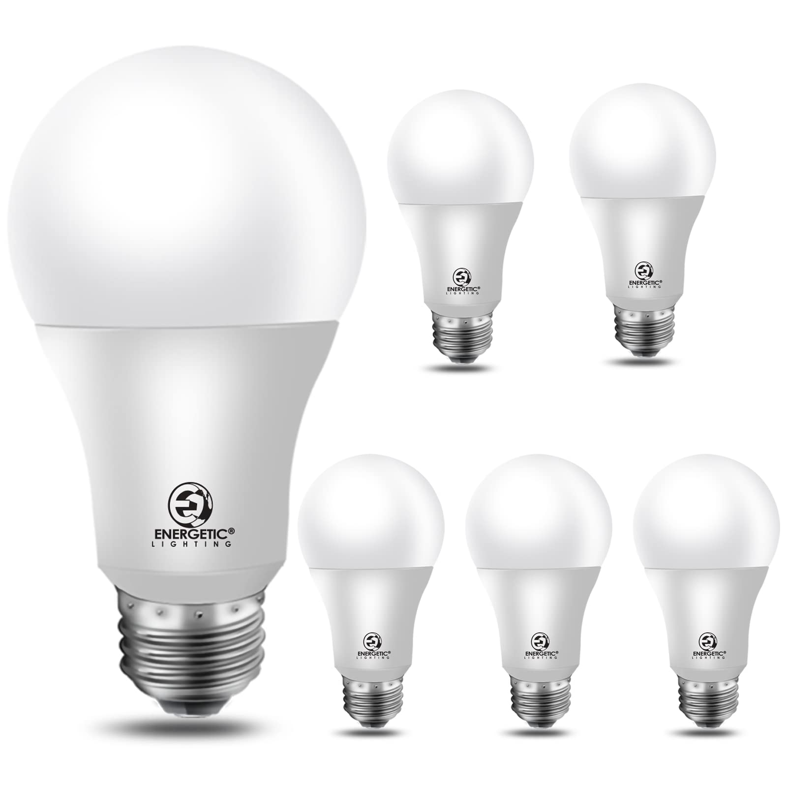 Energetic 60 Watt LED Light Bulb Daylight 5000K, Dimmable A19 LED Bulb, Energy Star Rated, CRI90+, 800lm, UL Listed, 6 Pack