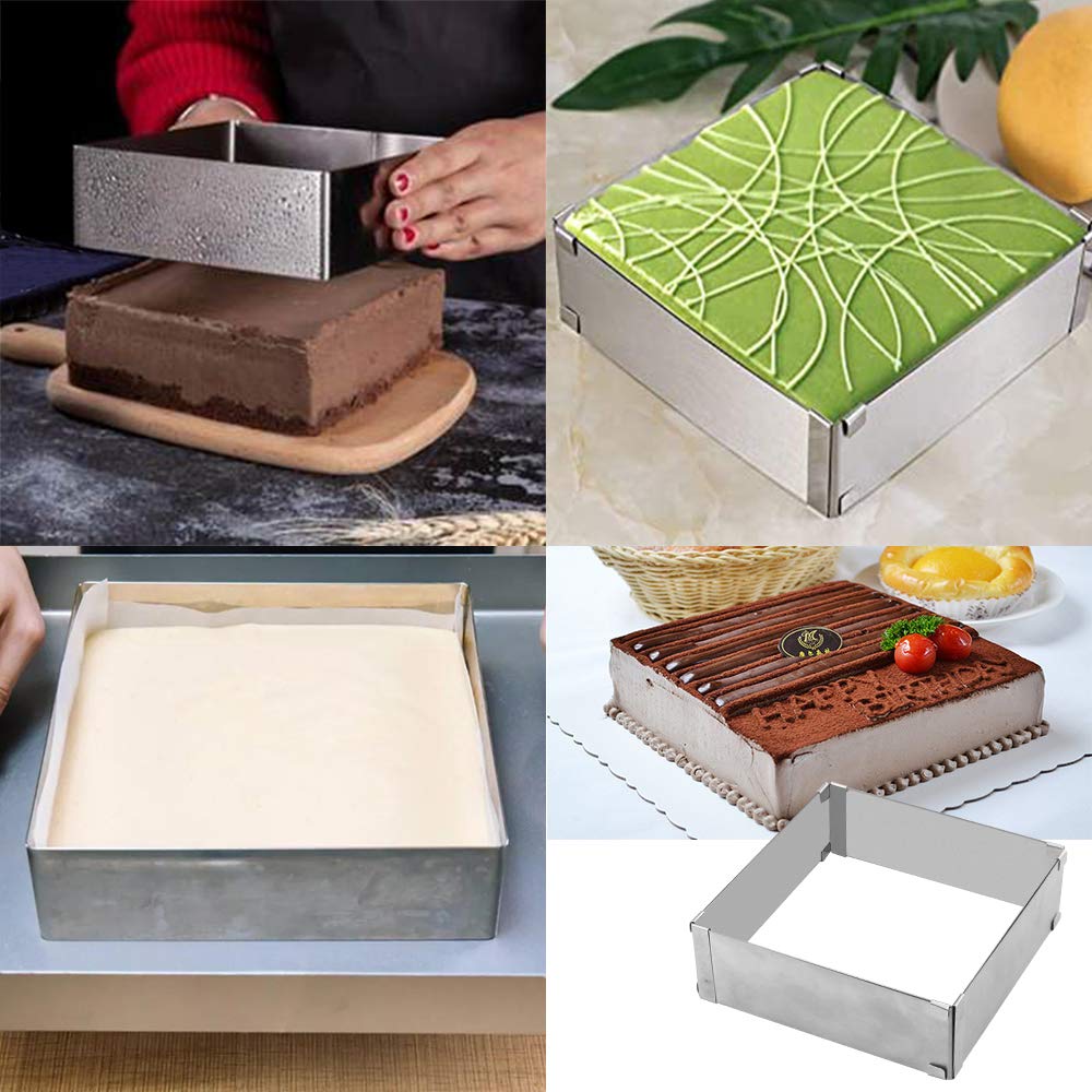 Gutsdoor Adjustable Cake Mold Ring 6-12 Inch Mousse Ring Stainless Steel Cake Mold Set 2-piece Baking Tool (Square+Round)