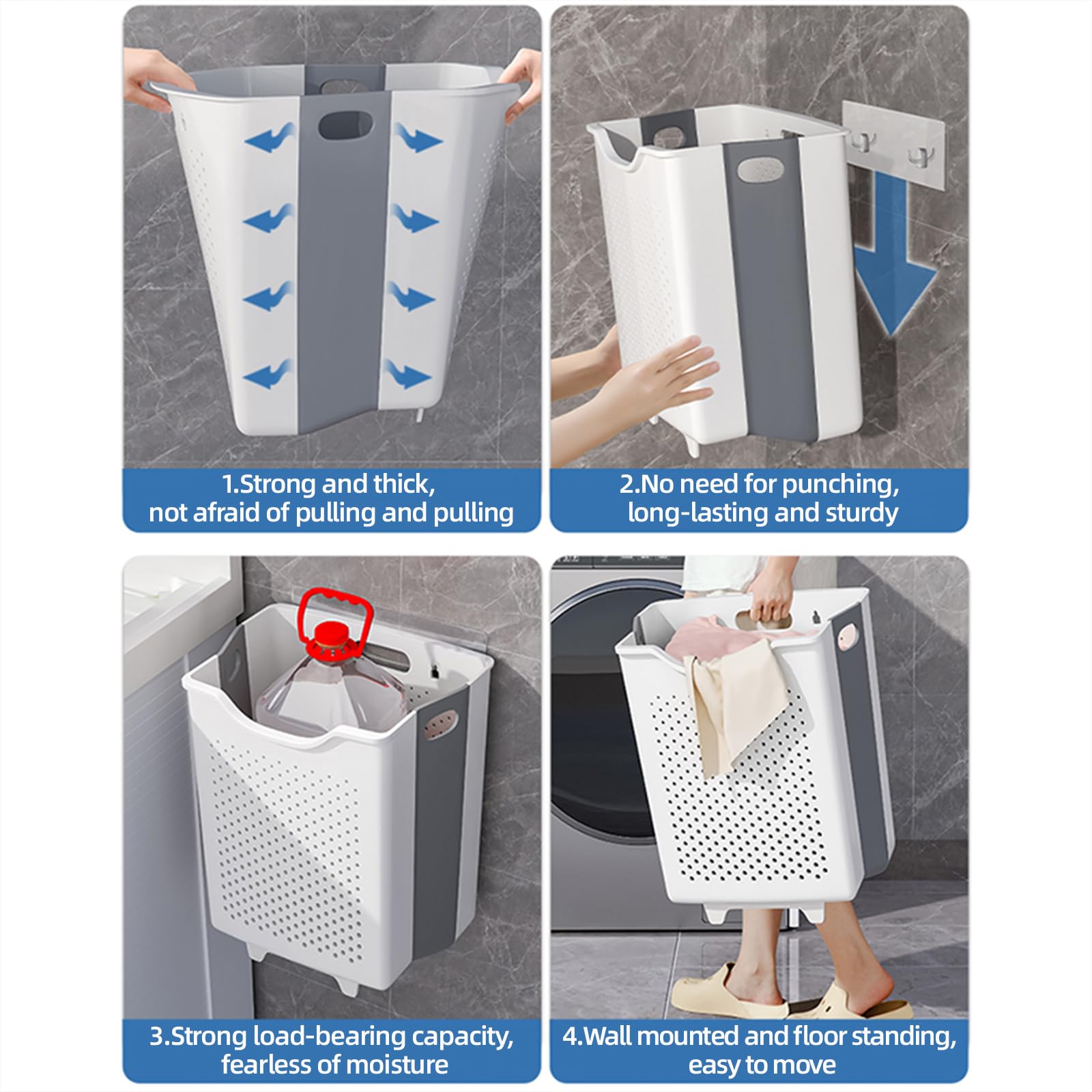 Laundry Basket Collapsible Hanging Laundry Hamper Bag Dirty Clothes Organizer Plastic Laundry Sorter (2 Pack)