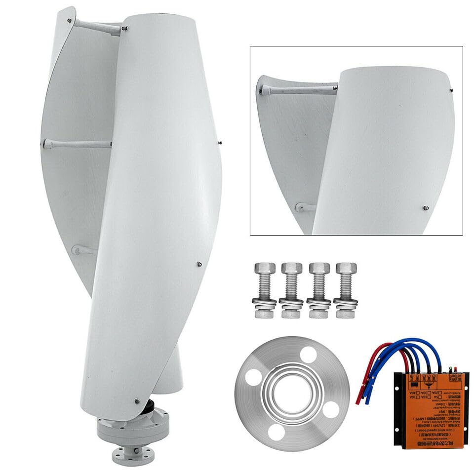 DOONARCES 400W 24V Vertical Wind Turbine Generator Kit, Helix Maglev Axis Wind Turbine Generator with 2-Blades Wind Power Generator Kit with MPPT Controller Windmill Generator System, White (24V)