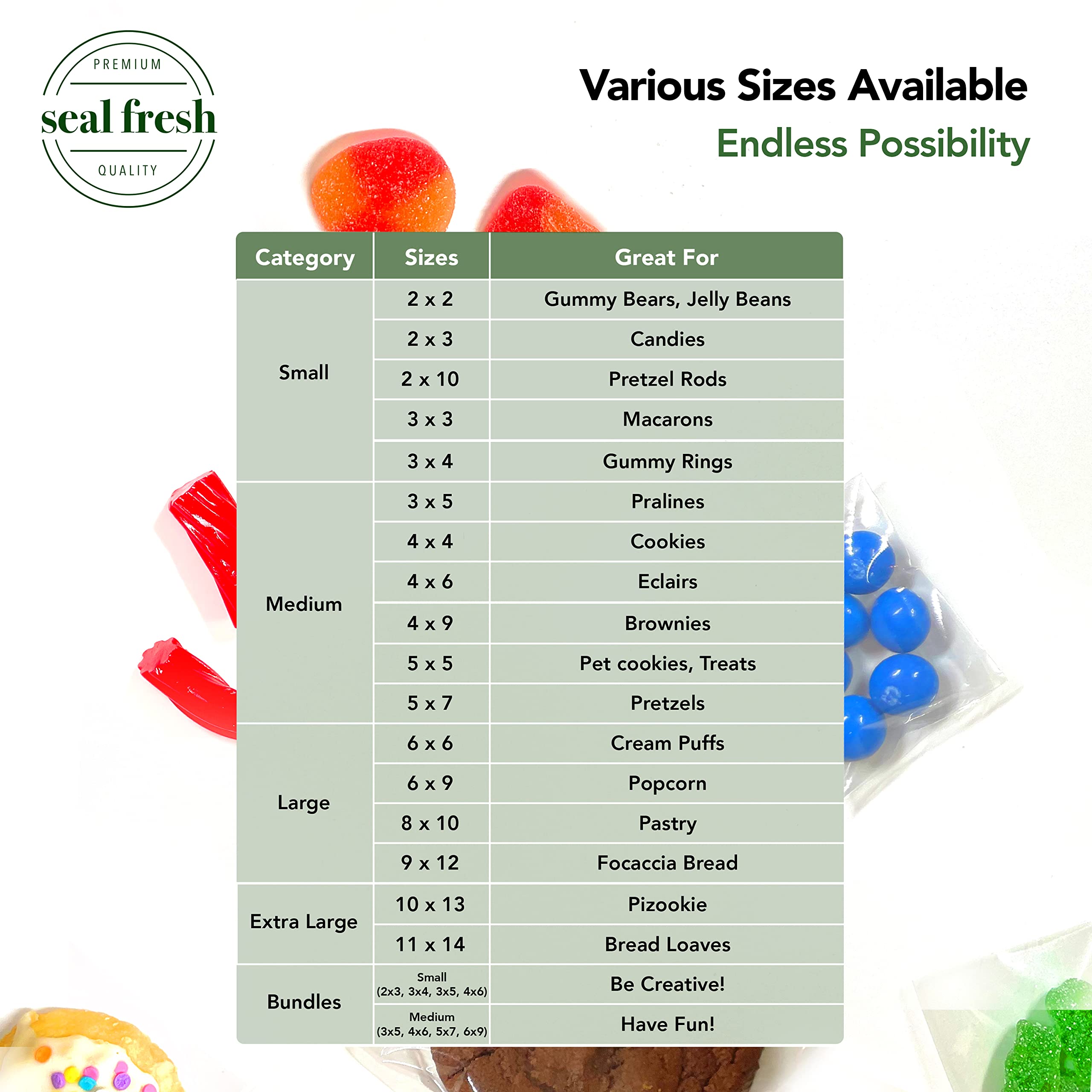 Seal Fresh Cellophane Bags – 5" x 7" (200 Count) – Clear Plastic Resealable Self Sealing Cellophane Bag – Cellophane Treat Bags, Cookie Bags for Packaging, Candy Bags, Cello Bags, Pastry Bags