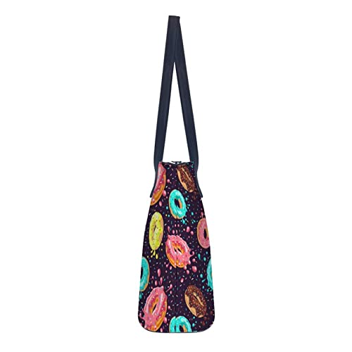 Donut Pink Chocolate Women's Tote Bag PU Leather Shoulder Bag Handbags Purse For Work Shopping Travel